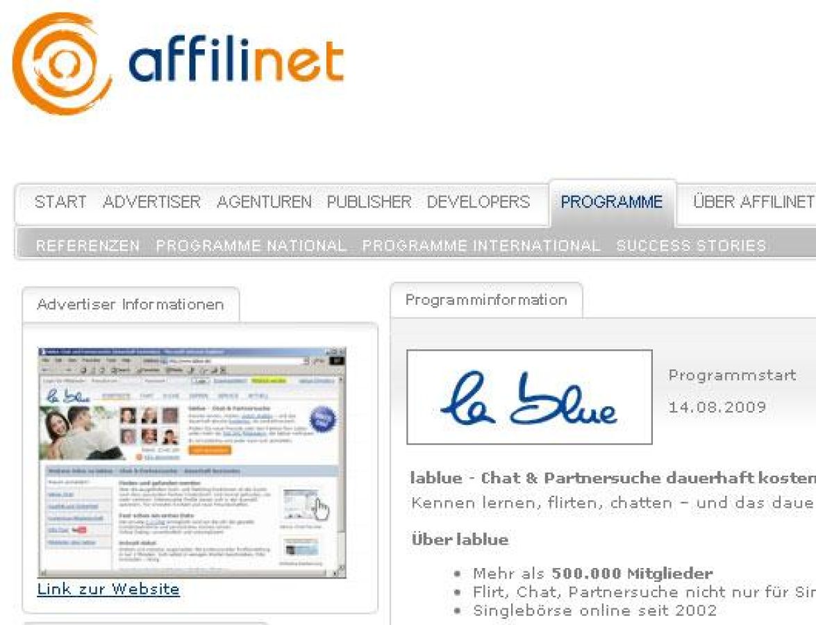 lablue und affilinet seit einem Jahr Kooperationspartner