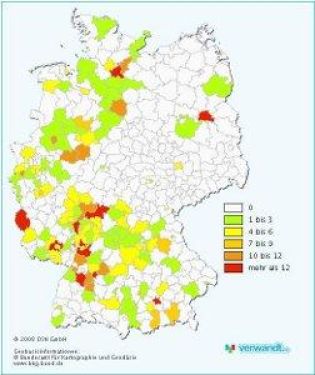 Grundlagen zur Namensforschung: Eine Karte zeigt die Verteilung von ...